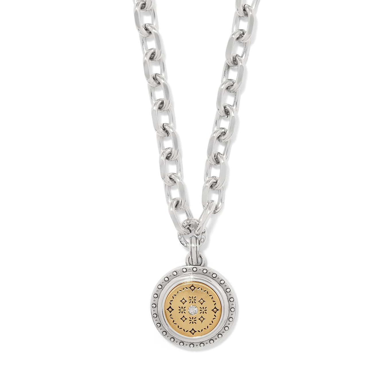 Mosaic Round Two Tone Pendant Necklace - Brighton