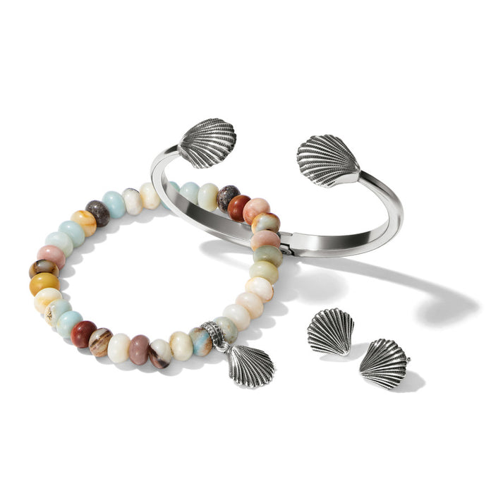 Silver Shells Hinged Bangle - Brighton